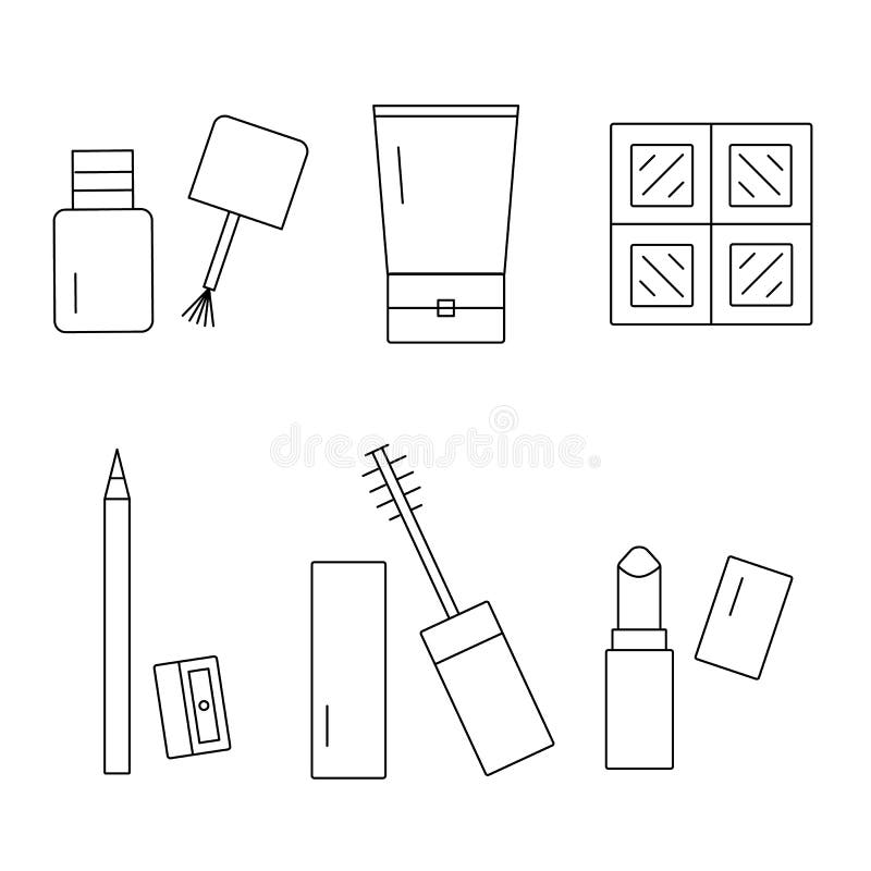 Cosmetics Outline Set. Black and White Icons. Stock Vector ...