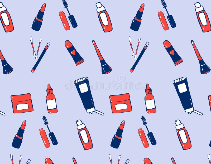 Cosmetics Pattern, Seamless Pattern with Elements, Decorative Cosmetics ...