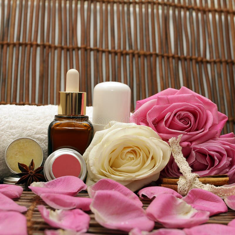 Spa - Cosmetics with Flowers Stock Photo - Image of balm, pebble: 6308478