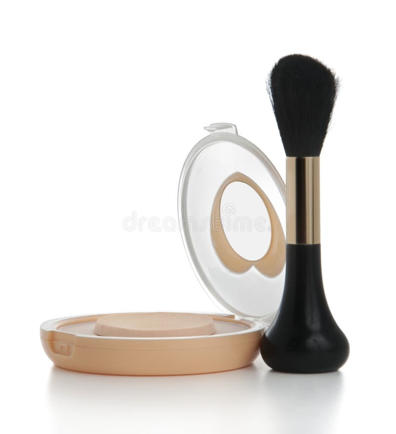 Cosmetics Powder Compact and Brush Stock Image - Image of applicator ...