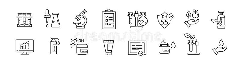 Cosmetics Production Icons. Laboratory Process, Ingredients and Data ...