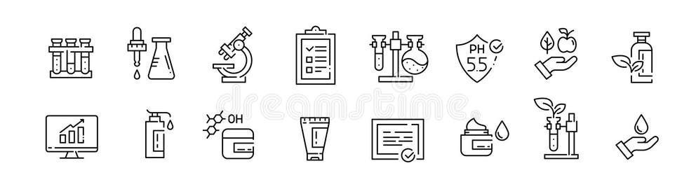 Cosmetics Production Icons. Laboratory Process, Ingredients and Data ...