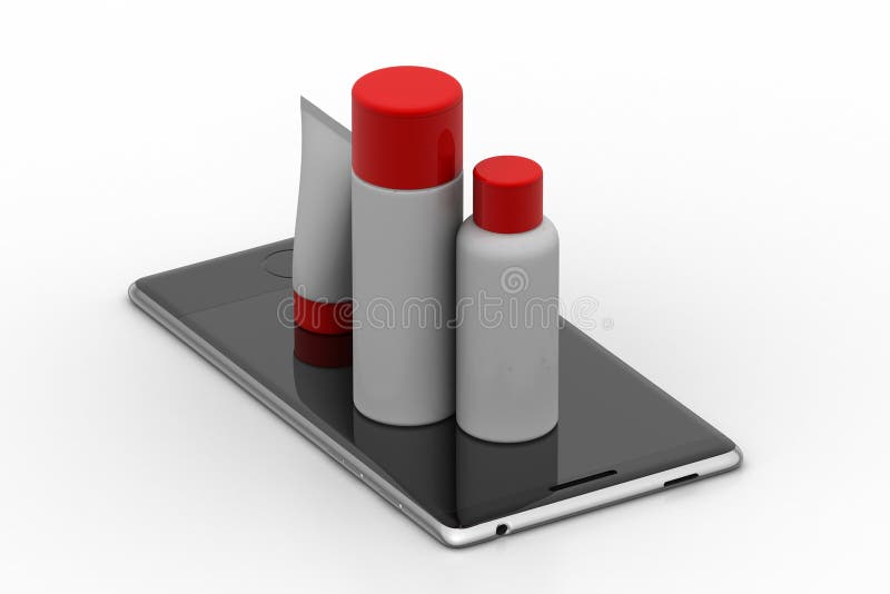 Cosmetics Products with Smart Phone Stock Illustration - Illustration ...