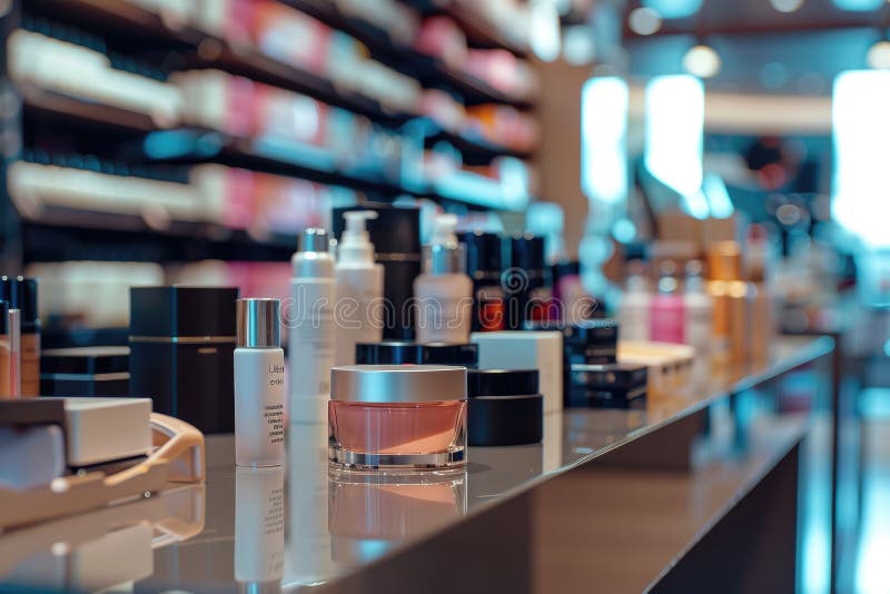 Cosmetics Products on Table Inside Shop Stock Illustration ...