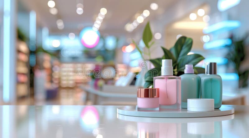 Cosmetics Products on Table Inside Shop Stock Illustration ...