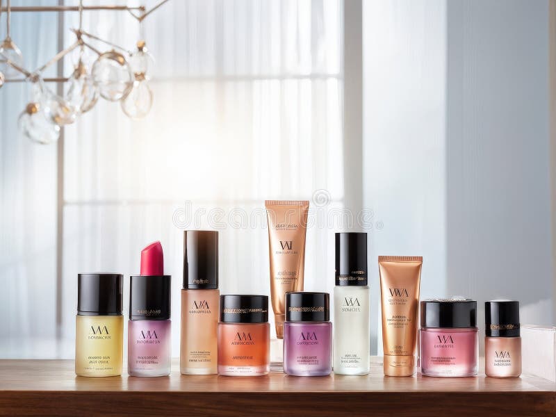 Cosmetics Products on a Wooden Table Stock Illustration - Illustration ...