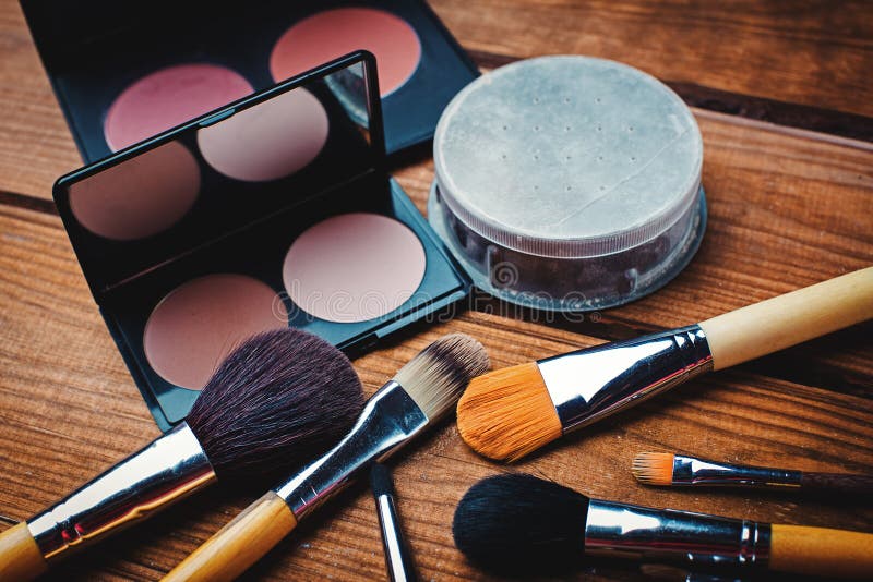 Cosmetics Set for Make-up on Desk Stock Photo - Image of glamour ...
