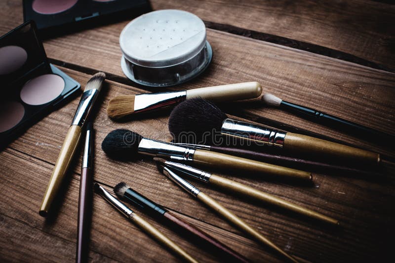 Cosmetics Set for Make-up on Desk Stock Photo - Image of gloss ...