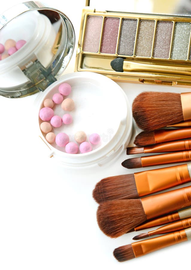 Cosmetics Set with Powder and Make Up Brushes. Stock Photo - Image of ...