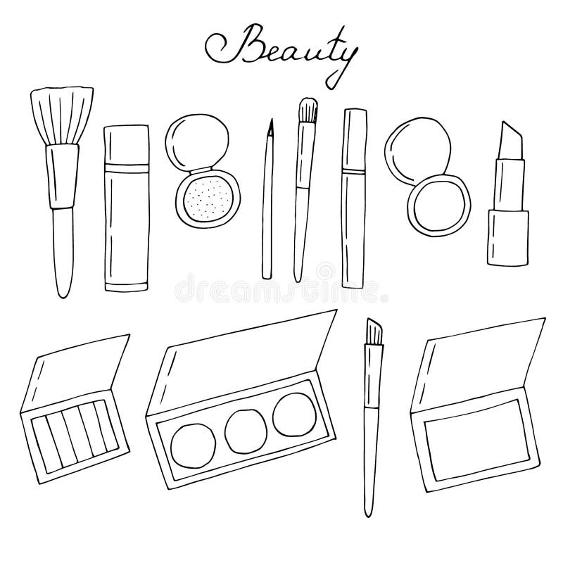 Cosmetics Set Vector Illustration, Hand Drawing Doodle Stock Vector ...