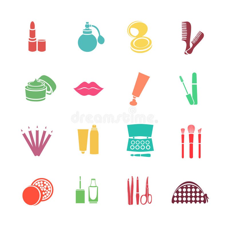 Cosmetics Vector Set Flat Web Icons. Multicolored with Cosmetic ...
