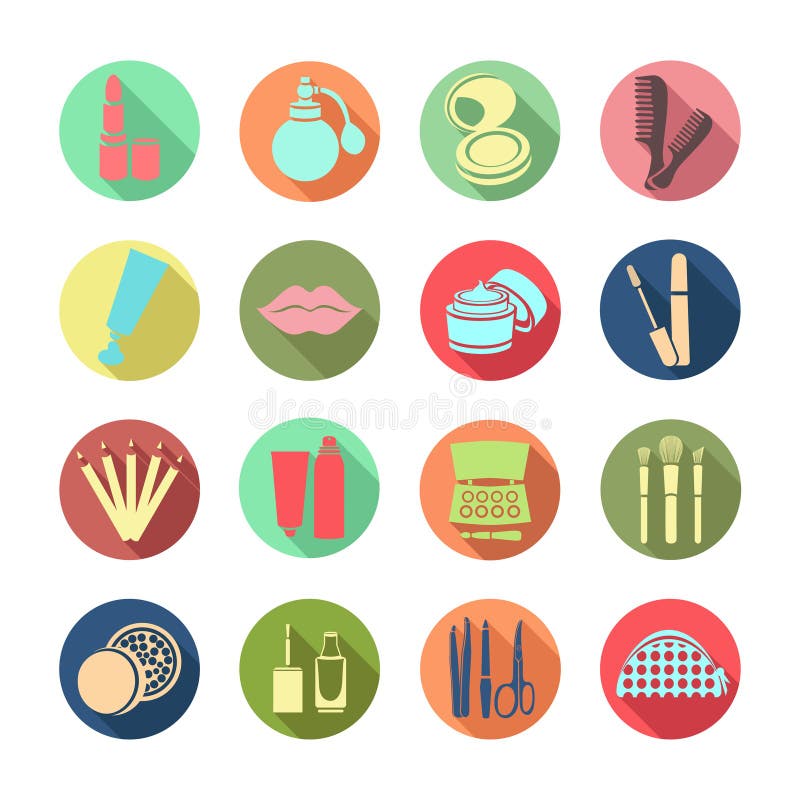 Cosmetics Vector Set Icon. White Icons with Cosmetic Products and the ...