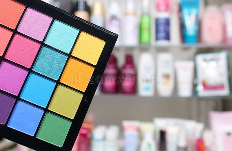 Various Beauty Products in Shopping Basket with Blurred Cosmetics Stock ...