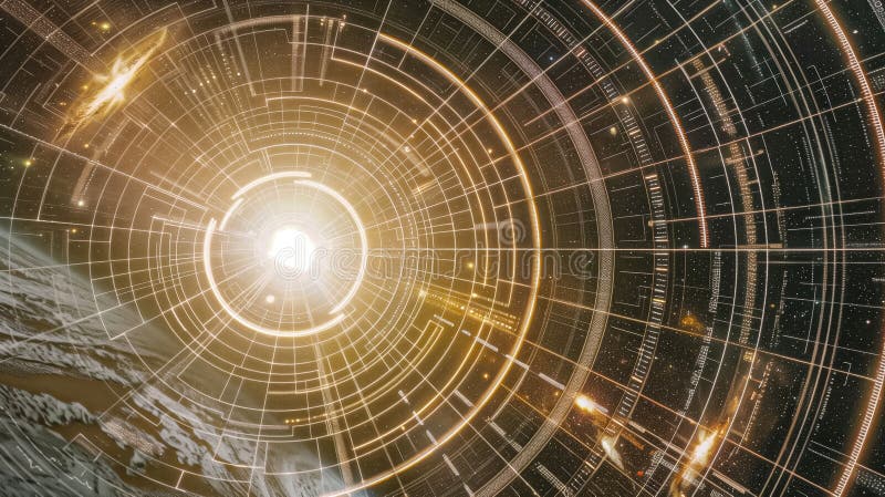 Cosmic AI Technology Grid with Glowing Core Stock Illustration ...