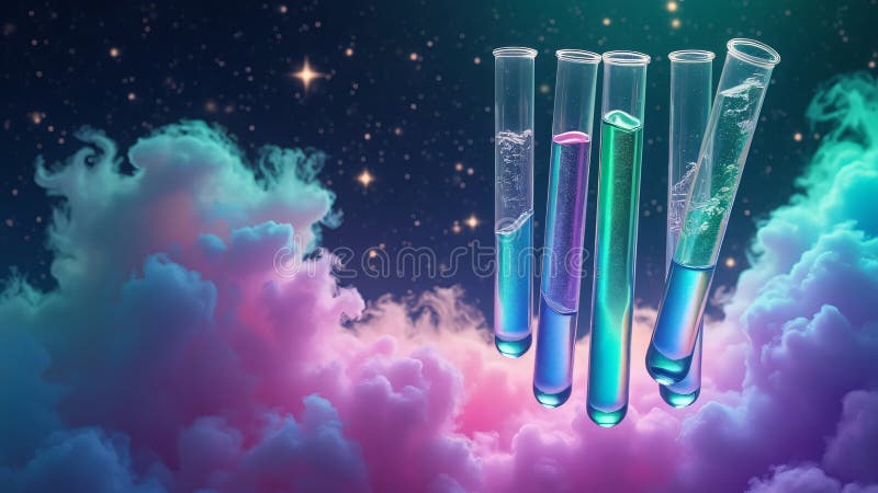 Cosmic Alchemy Test Tubes with Glowing Liquids in Good Resolution Stock ...