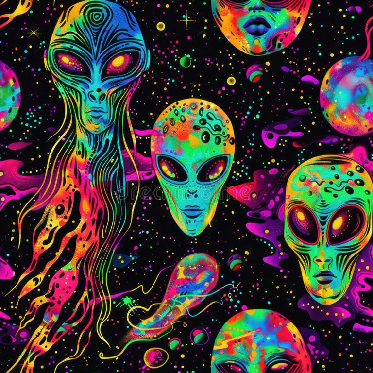 Cosmic Alien Patterns on Vibrant Psychedelic Background Stock Photo ...