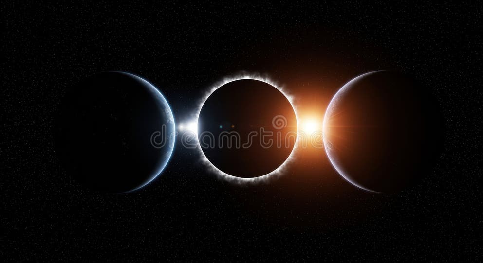Cosmic Alignment Planets and Solar Eclipse in Space Stock Illustration ...