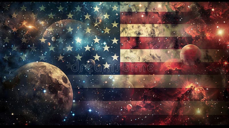 Cosmic American Flag with Celestial Elements and Planets Stock Photo ...