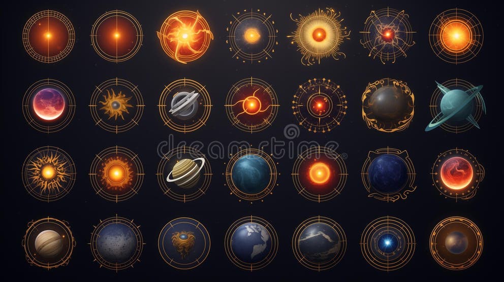 Cosmic Art Collection Featuring Solar System Elements and Celestial ...