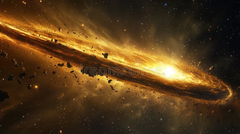 Cosmic Asteroid Belt Illuminated by Glowing Celestial Ring in Deep ...