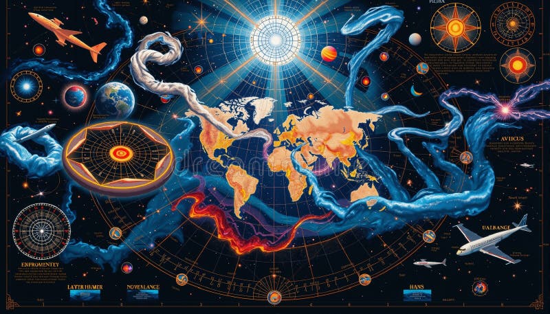 Cosmic Atlas of World Convergence Stock Image - Image of space, design ...