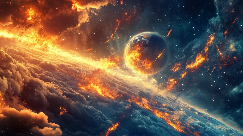 Fiery Planet Destruction Cosmic Inferno Space Fantasy Art Digital ...