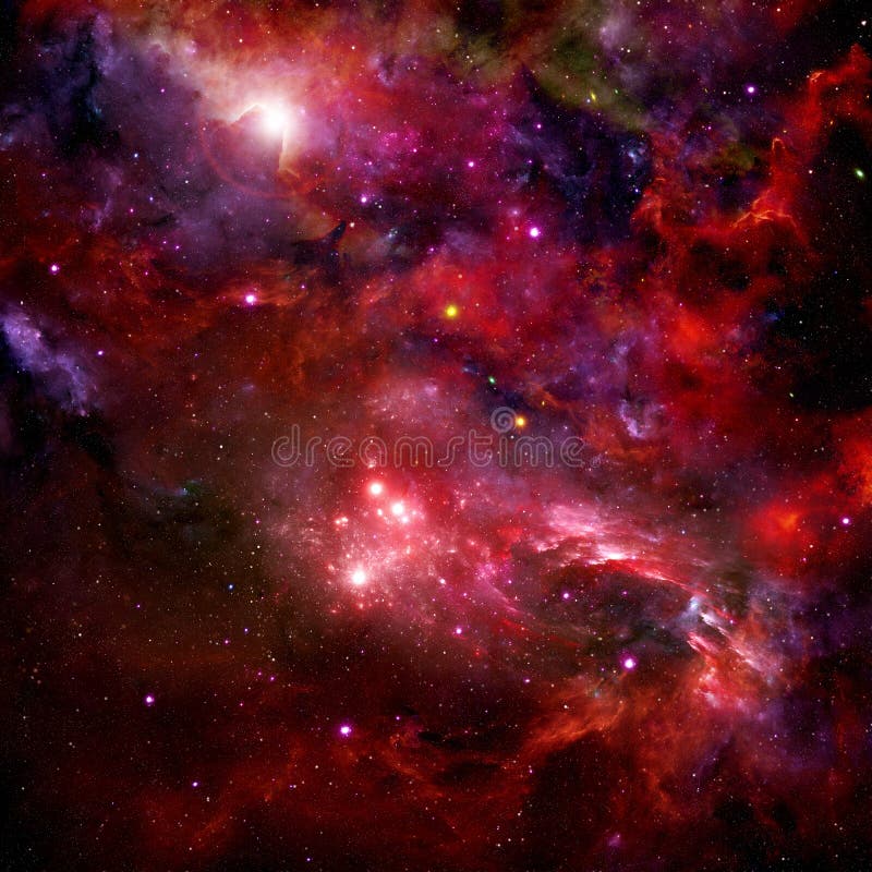 Cosmic Background with a Red Giant Glowing Nebula and Stars Stock Photo ...