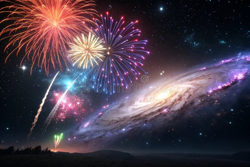 Cosmic Beauty: 3D Fireworks and Big Bang Simulation in Space Stock ...