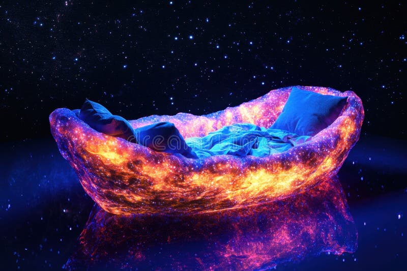 Cosmic Bed Designed with Vibrant Galaxy Patterns in a Starry Space ...