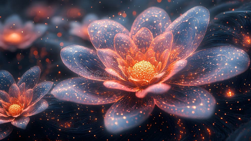 A Cosmic Bloom: Glowing Petals of a Celestial Flower Stock Illustration ...