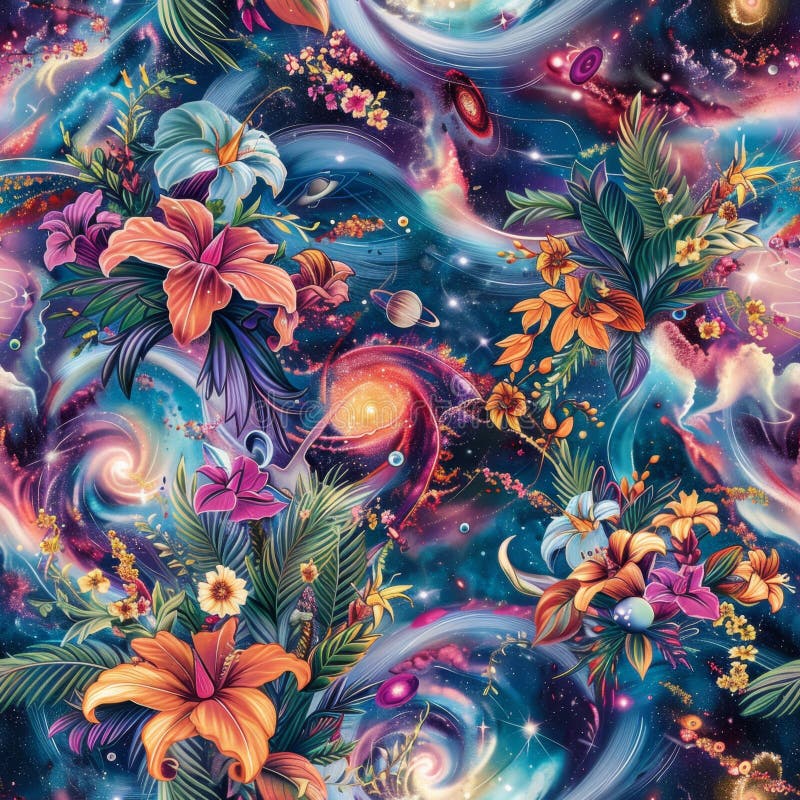 Cosmic Blooms: Abstract Floral Universe Space Art Stock Image - Image ...