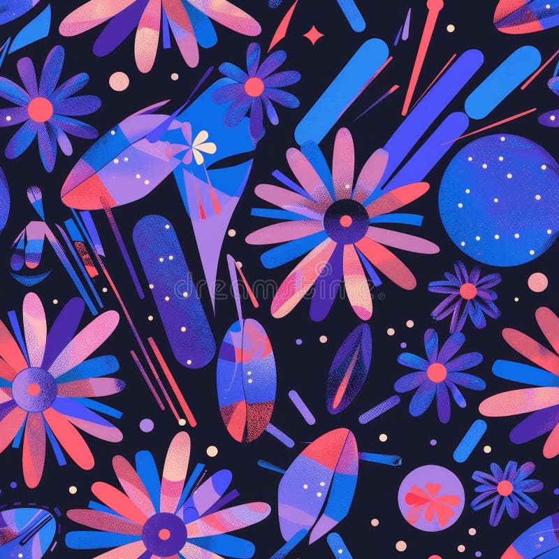 Cosmic Blooms: Vibrant Space-Themed Floral Pattern Design Stock Image ...