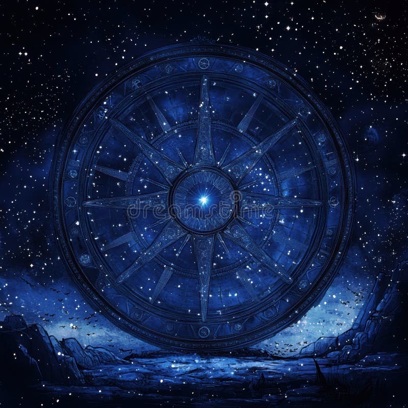 Cosmic Blue Celestial Compass Starry Night Sky Stock Photos - Free ...