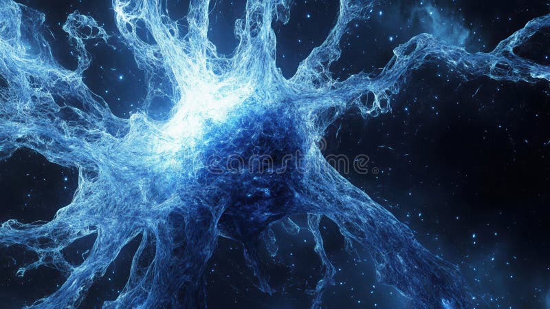 Cosmic Blue Light Nebula with Ethereal Threads and Stars in Deep Space ...