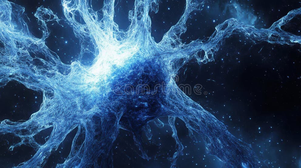 Cosmic Blue Light Nebula with Ethereal Threads and Stars in Deep Space ...