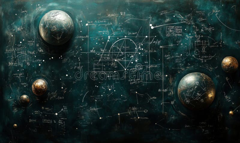 Cosmic Blueprint with Celestial Bodies and Mathematical Annotations ...