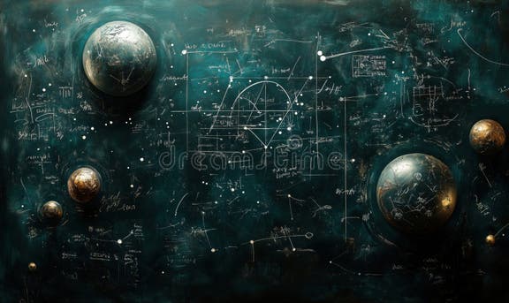 Cosmic Blueprint with Celestial Bodies and Mathematical Annotations ...