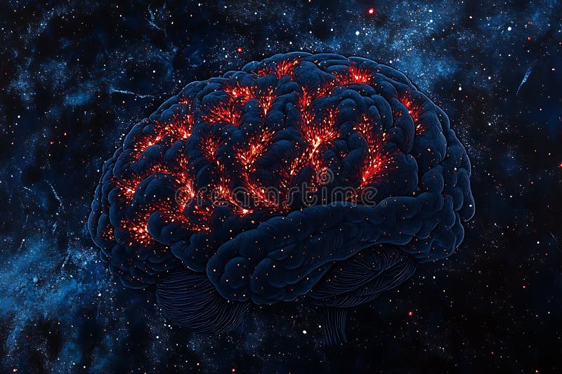Cosmic Brain Glowing Nebula, Neural Network, Abstract Brain Art Stock ...