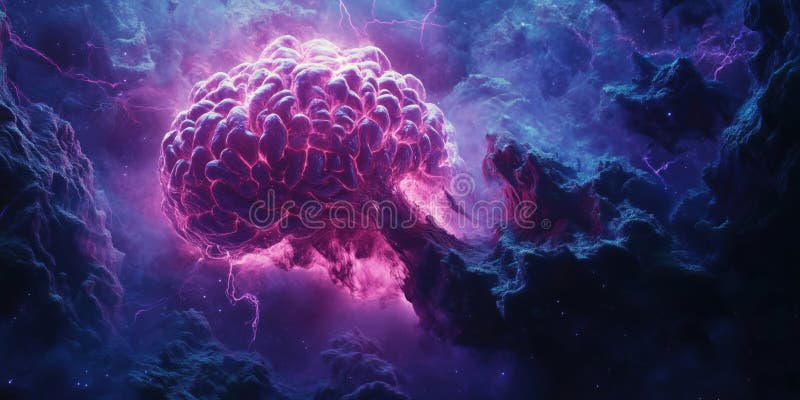 Cosmic Brain Illustration with Vibrant Colors and Ethereal Clouds in ...