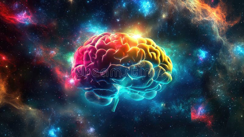 Cosmic Brain Power. Colorful Human Brain with Galaxy Background ...