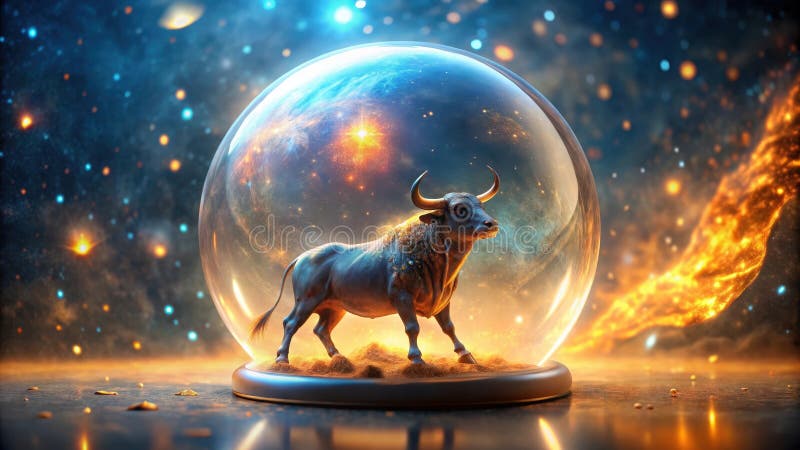 Cosmic Bull Encased in a Celestial Sphere, a Mystical Scene of Stardust ...