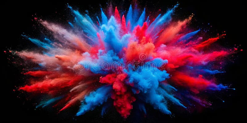 Cosmic Burst of Red and Blue Powder, Abstract, Colorful, Explosion, Art ...