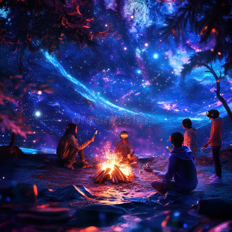 Cosmic Campfire Gathering: a Night Under the Stars Stock Photo - Image ...