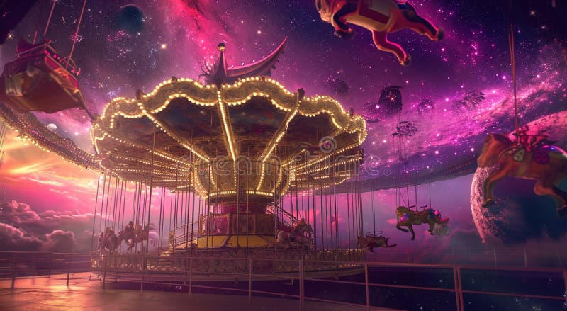 Cosmic Carousel Fly in the Sky. Generative Ai Stock Photo - Image of ...