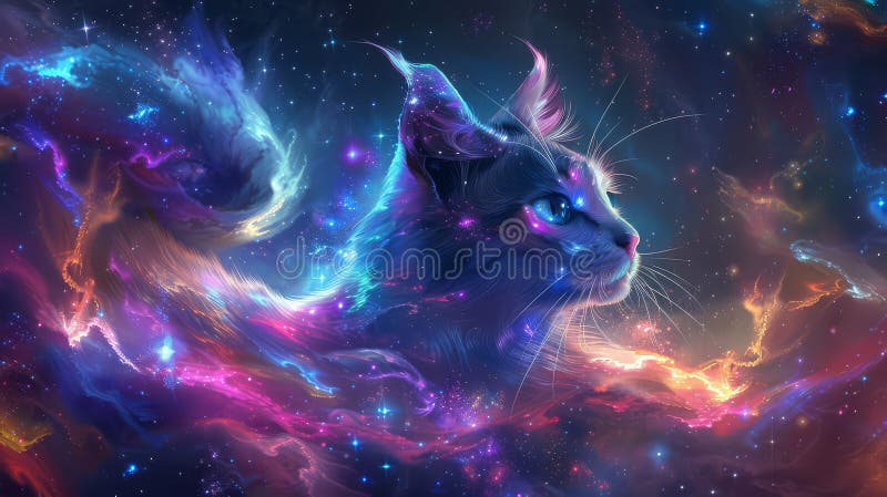 A Cosmic Cat Gazing into the Starry Expanse Stock Illustration ... A Cosmic Cat Gazing into the Starry Expanse Stock Illustration ...