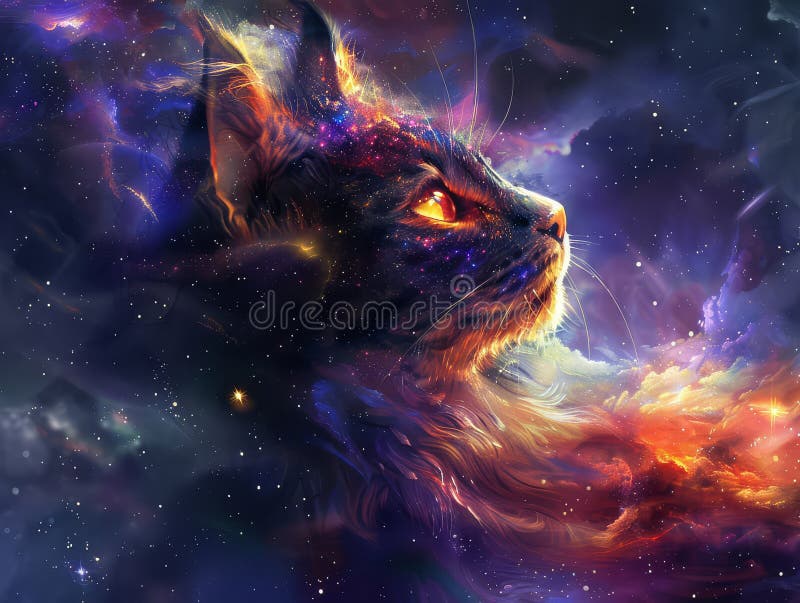 Cosmic Cat Gazing at the Stars Stock Illustration - Illustration of ... Cosmic Cat Gazing at the Stars Stock Illustration - Illustration of ...