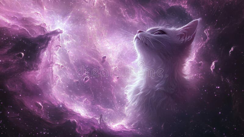 Cosmic Cat in a Purple Nebula Stock Illustration - Illustration of cute ...