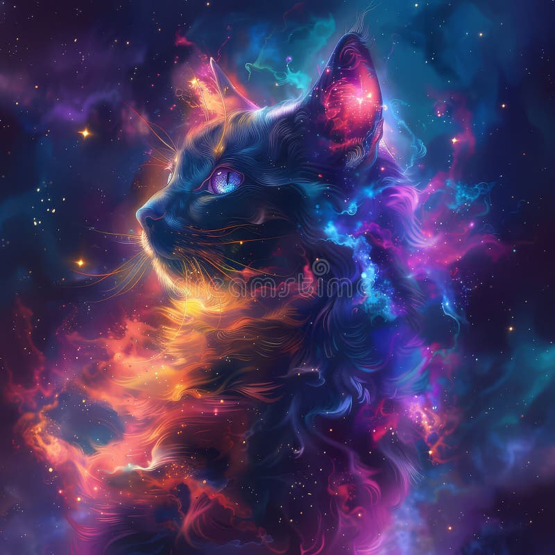 Cosmic Cat With Starry Fur And Glowing Eye Stock Illustration Illustration Of Digital Profile