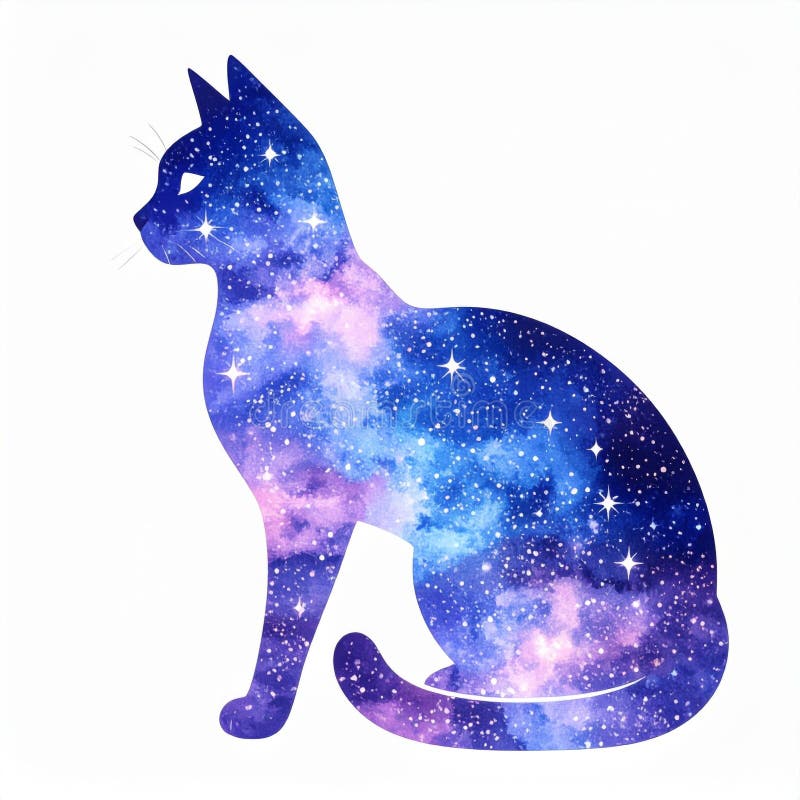 Cosmic Cat Watercolor Silhouette Stock Illustration - Illustration of ...