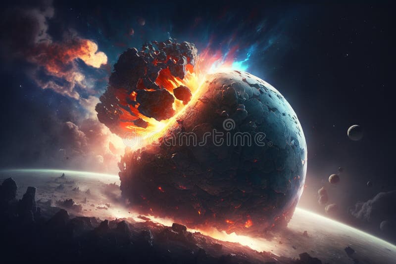 The Cosmic Cataclysm. Giant Asteroid Colliding with a Planet or Earth ...